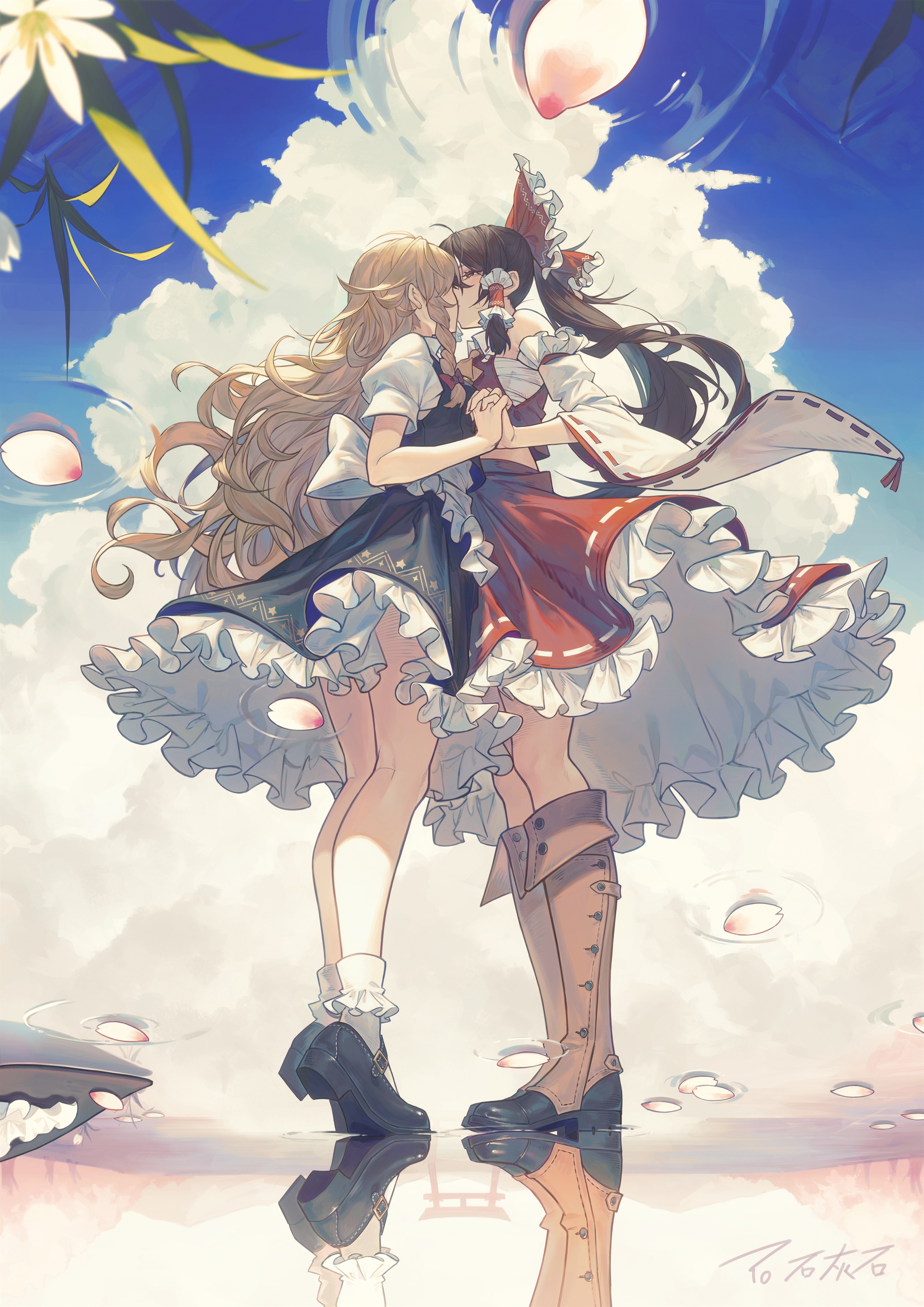 joker (stjoker) touhou hakurei reimu kirisame marisa sarashi symmetrical docking yuri | #1046743 ...